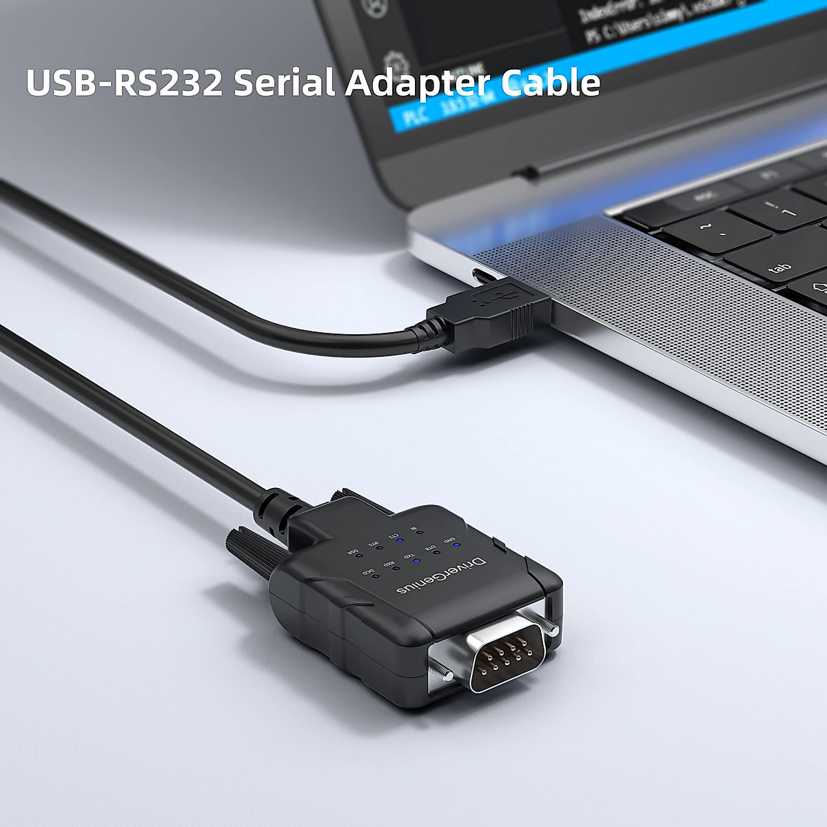 DriverGenius USB to Serial RS232 DB9 Adapter Cable with 9 x LED Indicators - Prolific PL2303 - Compatible with Windows 11, macOS Sequoia 15.1.1, Linux (USB232A-E-A, 3ft/1m)