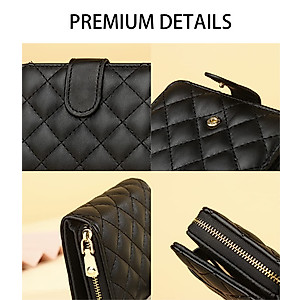 OANEXX Small Slim Lattice Wallet Leather RFID Blocking Coin Purse with Zipper Credit Card Holder and ID Card Window (Black)