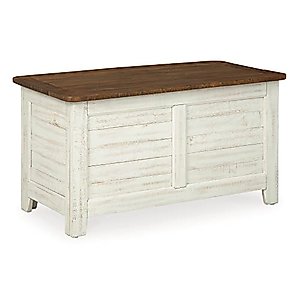 Signature Design by Ashley Dashbury Rustic Farmhouse Storage Trunk or Coffee Table, Antique White & Brown