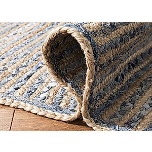 SAFAVIEH Cape Cod Collection 3' x 5' Natural / Blue CAP250A Handmade Flatweave Jute Area Rug