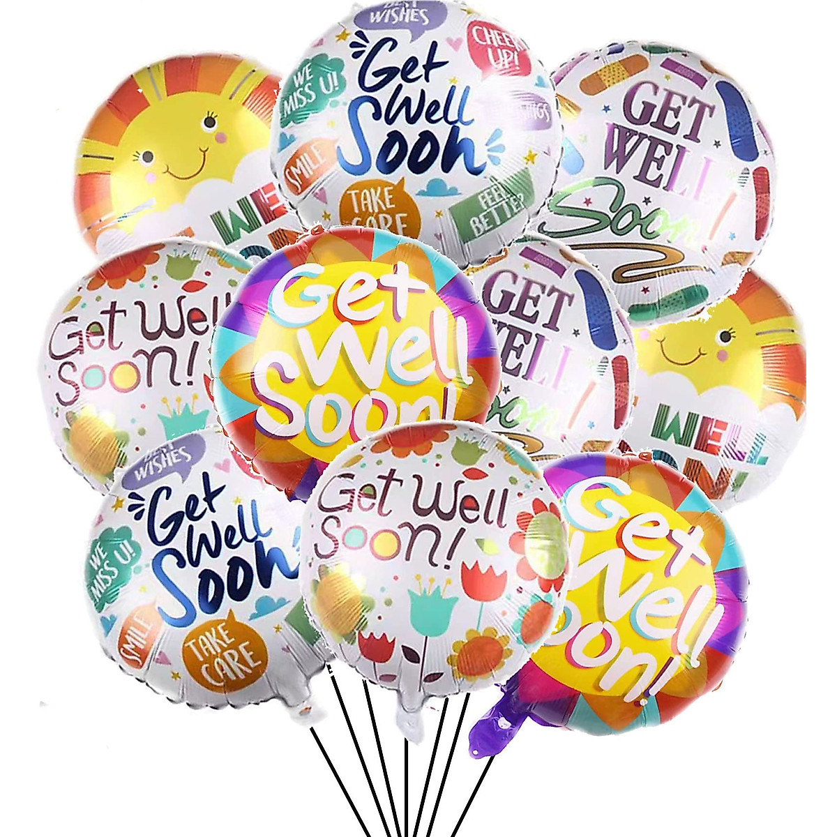 10 Pieces Get Well Soon Balloons Sun Foil Balloons to Express Your Sympathy and Bring a Smile to the Face of a Sick Friend