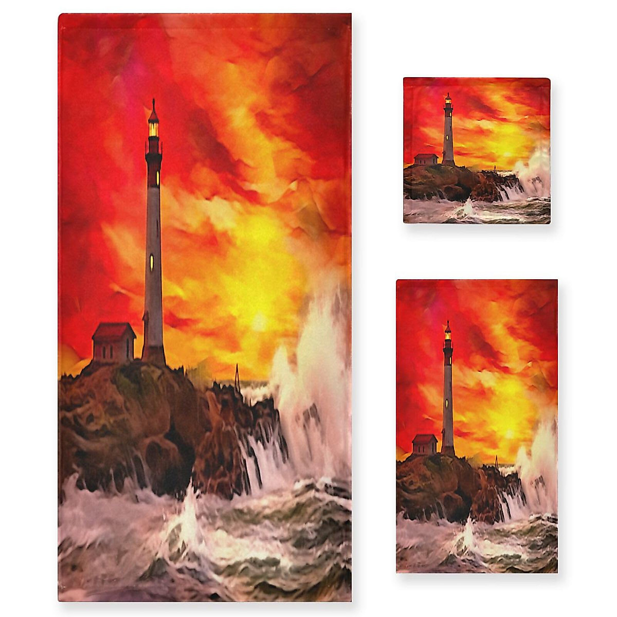 Flradish Lighthouse Towels 3 Pack Bath Towels for Bathroom Set Soft Cotton Highly Absorbent Lightweight & Quickdry Towel Set 1 Bath Towel,1 Hand Towel,1 Washclothe