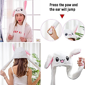 Arcimatto Animal Hat Plush Bunny Ears Moving Jumping Dress Up Cosplay Party Christmas Holiday Rabbit Cap for Kids Adults (White Rabbit)