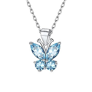 SILVERCUTE Light Blue Butterfly Pendant Necklace 925 Sterling Sterling Silver Cute Insect Animal Pendant & Chain for Women