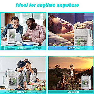 Portable Air Conditioner, 120°Oscillating Evaporative Personal Air Cooler with 4 Speeds Rainbow LED Light,2 Spray Humidify,2/4/6H Timer,600ml Tank,Low Noise, Desktop Office, Home, Bedroom, Dormitory