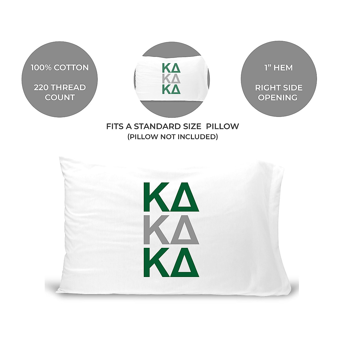 sockprints Kappa Delta Pillowcase - Sorority Letters in Sorority Colors Pillow Covers - KD Gifts - Kappa Delta Merch - 100% Cotton Standard Size 20x30 Inches Pillow Case