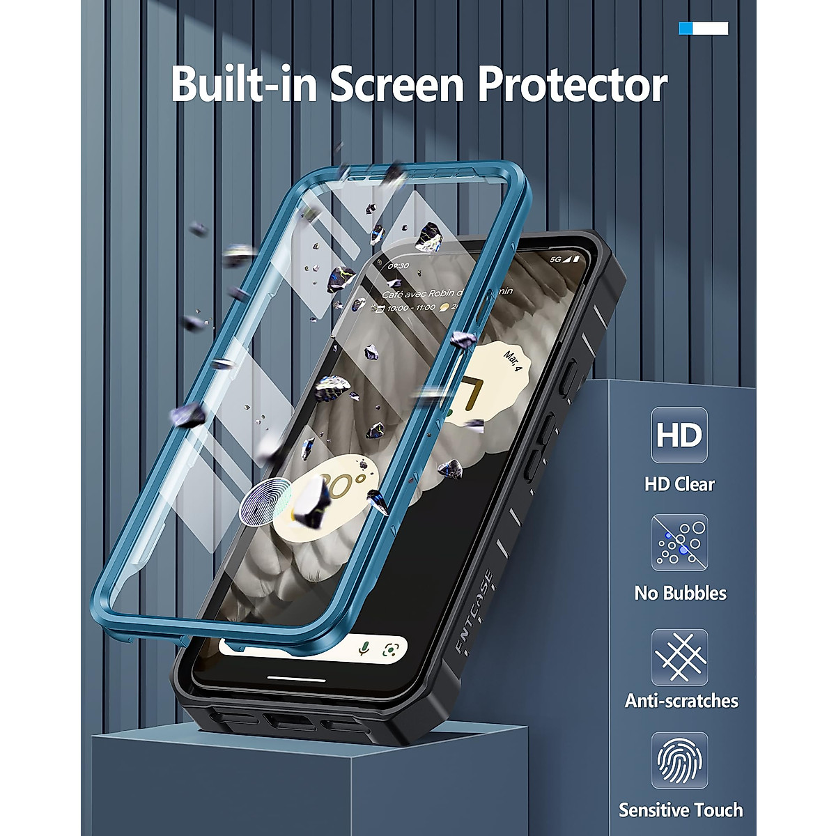 FNTCASE for Google Pixel 8 Case: Military Grade Shockproof Rugged Protective Phone Cover with Kickstand, Belt-Clip Holster & Extra Front Frame, Heavy Duty Hard Pixel 8 Cell Phone Cases 5G (Blue)