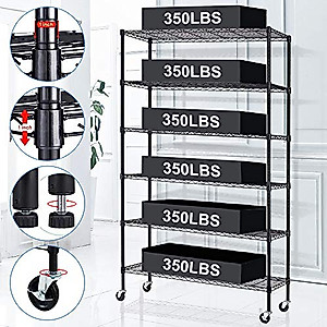 BestMassage 72"x48"x18" 6 Tire Wire Shelving Unit NSF Storage Shelves Large Heavy Duty Metal Shelf Organizer Height Adjustable Commercial Grade Steel Rack 2100 LBS Capacity with Wheels,Black