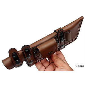 Ottoza TOP GRAIN Leather Knife Sheaths for Fixed Blade Knives, LEFT HAND Leather Knife Sheath for Belt, Leather Knife Holster Belt Knife Holder, Horizontal Knife Sheath for Belt No:65