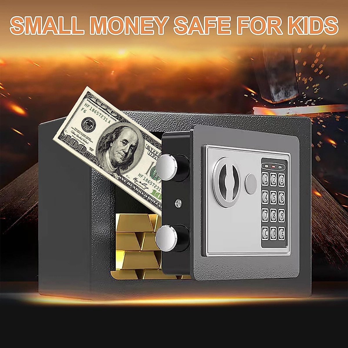 Fireproof Small Safe Box for Money, 0.23 Cu ft Mini Fireproof Safe with Combination Lock, Digital Safe for Kids Home Hotels Business (black)