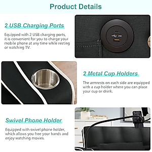 Lakifun Convertible Sleeper Sofa Bed, Modern Velvet Loveseat w/Pull Out Couch, 54.7" Loveseats Sofa w/Adjsutable Backrest, Cup Holders and USB Port, Swivel Phone Stand,Black