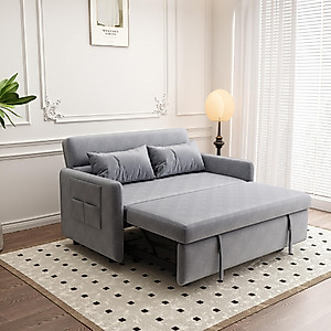 Anwick Modern Velvet 3 in 1 Sleeper Sofa Bed,Convertible Folding Futon Sofa Pull Out Couch Bed with 3 Reclining Backrests,Pillows,54" Small Love Seat for Compact Living Room Office (Gray, 54")