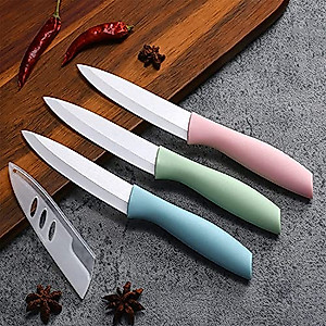 3 Pieces Ceramic Knife Set, 4 inch paring knife Sharp and Durable Fruit Knives with Sheath Covers,Used for Cooking Vegetable Fruit Bread and Meats