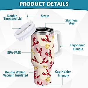 Slewiaeky Skinny Shrimp Lobster 40 oz Tumbler with Handle Straw and Lid Crayfish Stainless Steel Vacuum Insulated Reusable Water Bottle Glasses Travel Mug Thermal Cup for Home Office Car