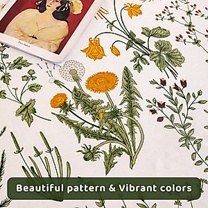 QSH 100% Cotton Sheets for Queen Size Bed, Yellow Flowers Plant Pattern Botanical Luxury Cotton Printed Floral Bedding Sheets Queen Soft and Breathable 4pcs Deep Pocket Queen Sheet Set