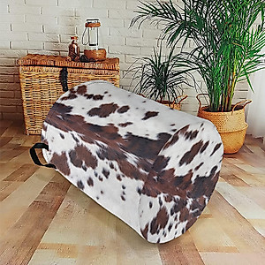 Storage Basket,Longhorn white cowhide with black and brown spots,Collapsible Large Laundry Hamper with Handles for Home Office 17.32"X13.58"