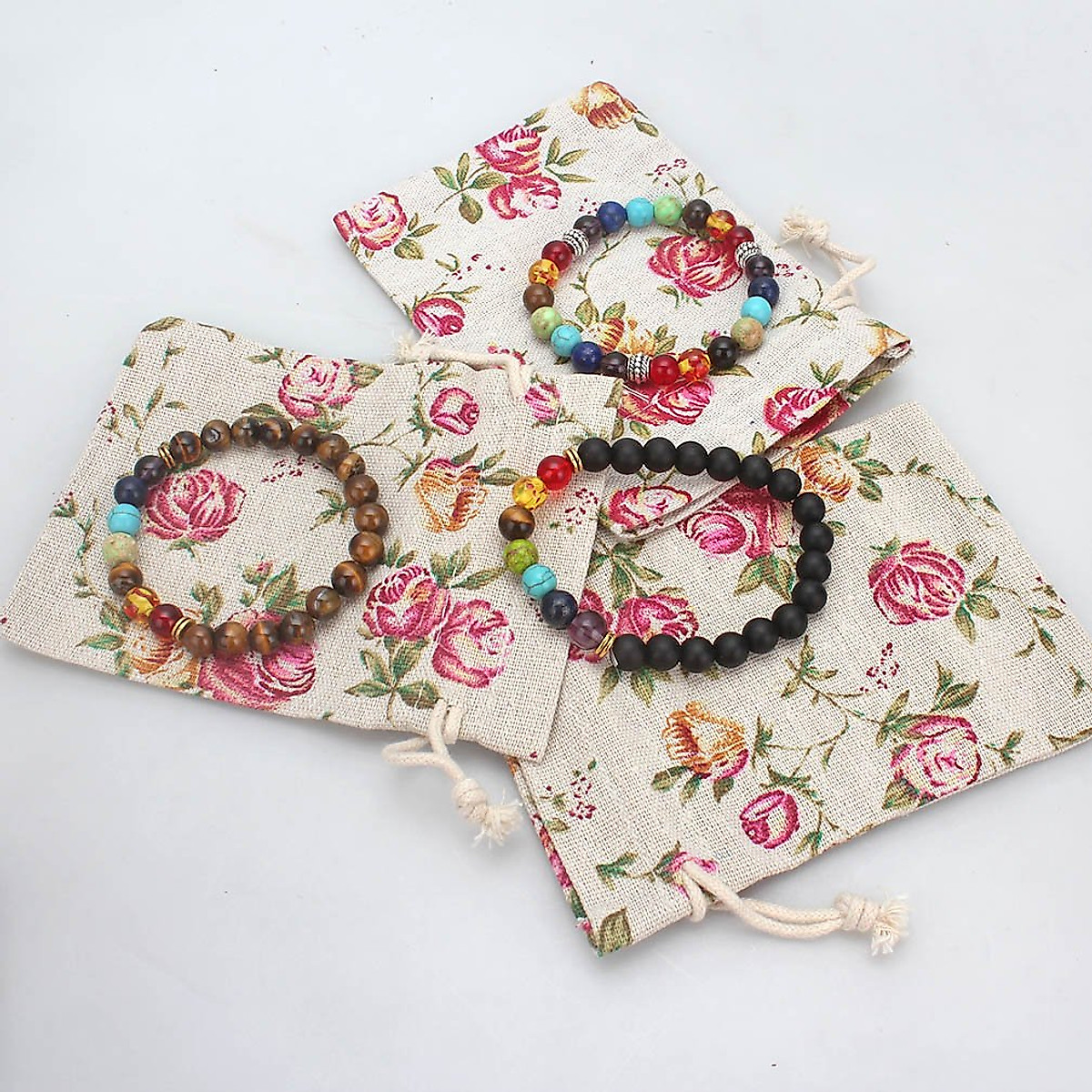 FASOTY Lot of 24 Rose Drawstring Burlap Bags Flower Pouches Bags Linen Gift Bags Jewelry Pouch Jute Sacks for Wedding Favor Party Gifts, DIY Craft, Presents, Valentines 3.7x5.2 Inch