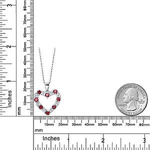 Gem Stone King 925 Sterling Silver Red Garnet and White Diamond Heart Shape Pendant Necklace For Women | 1.20 Cttw | Gemstone Birthstone | with 18 Inch Silver Chain