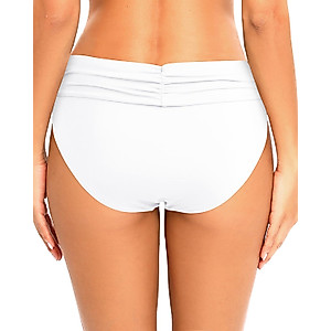 Zmart Women Full Coverage Ruched Bikini Bottoms Tummy Control Swim Bottoms Scrunch Ruffle Bathing Suit Bottom White L