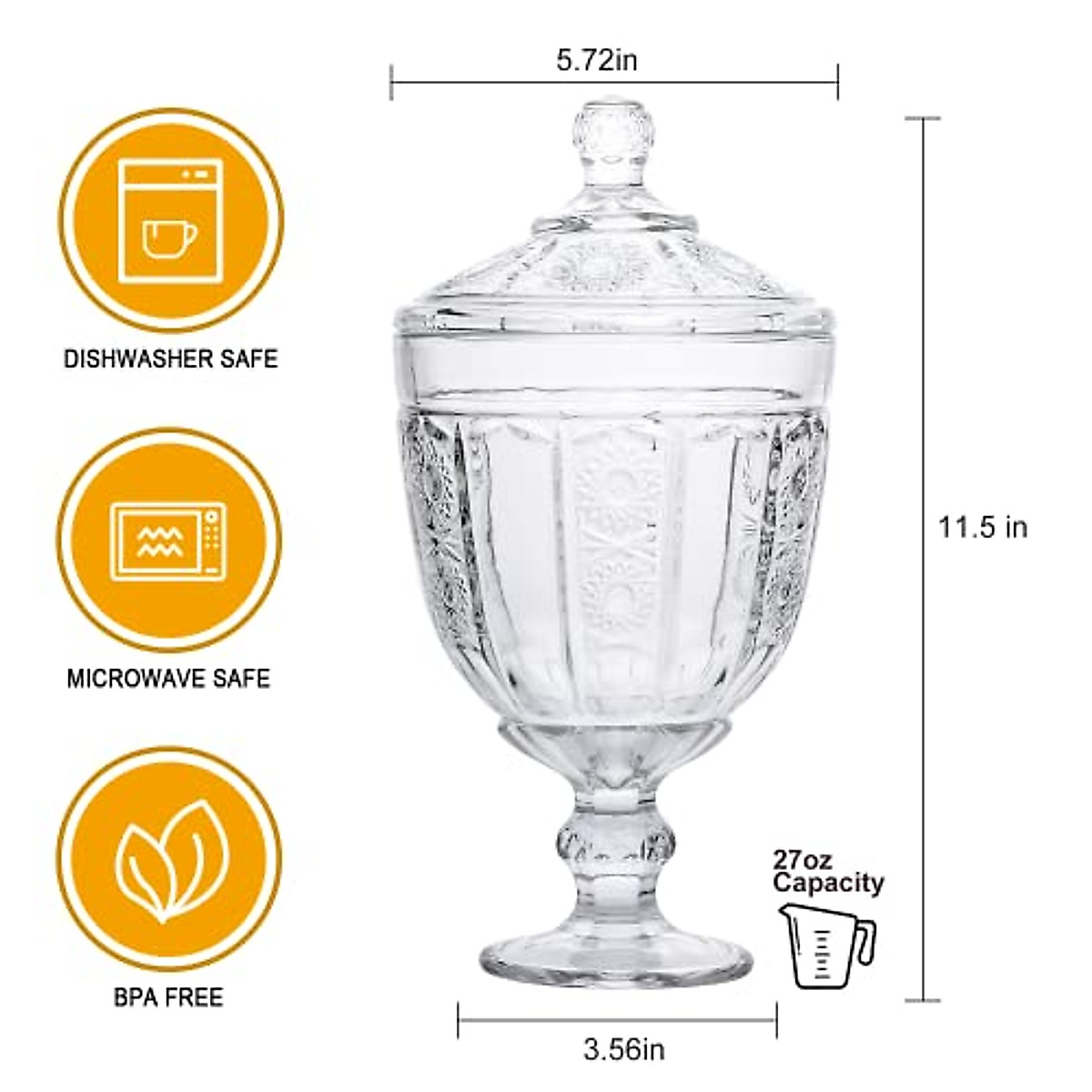 Woaiwo-q Candy Jar Set of 3,Apothecary Jar with Lid, Crystal Candy Jar, Decorative Footed Candy Jar, Cookie Jar, for Candy Buffet, Kitchen, Home, Wedding (27oz)