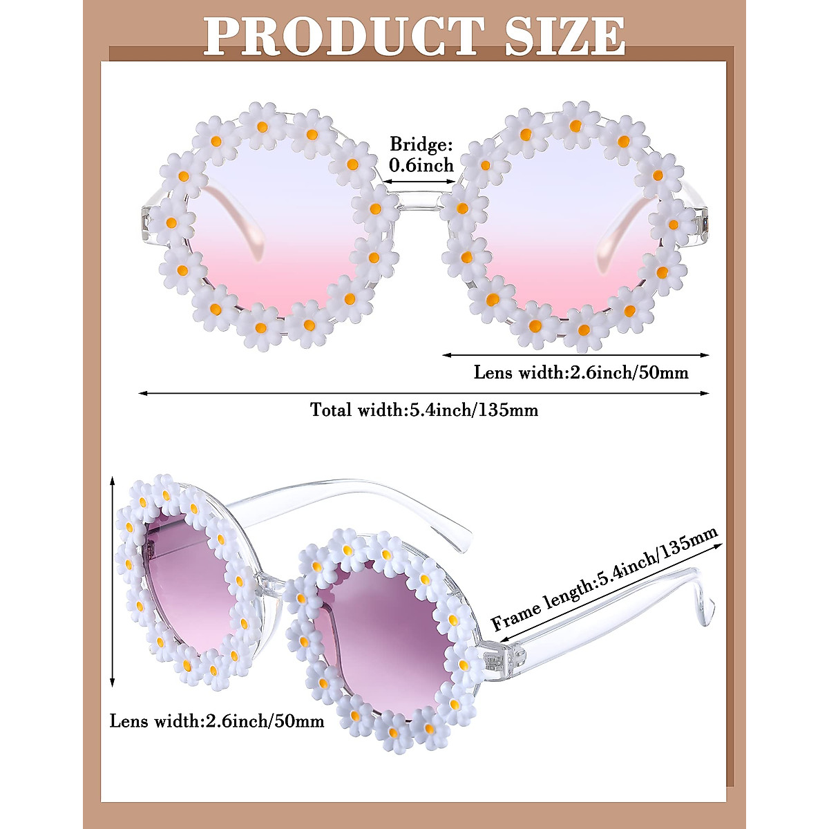 Yunsailing 12 Pairs Flower Sunglasses for Women Daisy Sunglasses Adult Flower Sunglasses (Elegant Colors)