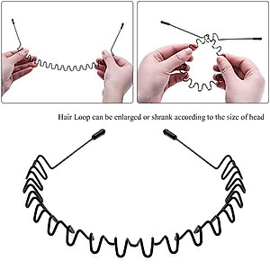 Nomakk 6 Pieces Metal Headbands Wavy Hairband Spring Hair Hoop Sports Fashion Hair Bands Unisex Black Elastic Non Slip Simple Headwear Accessories