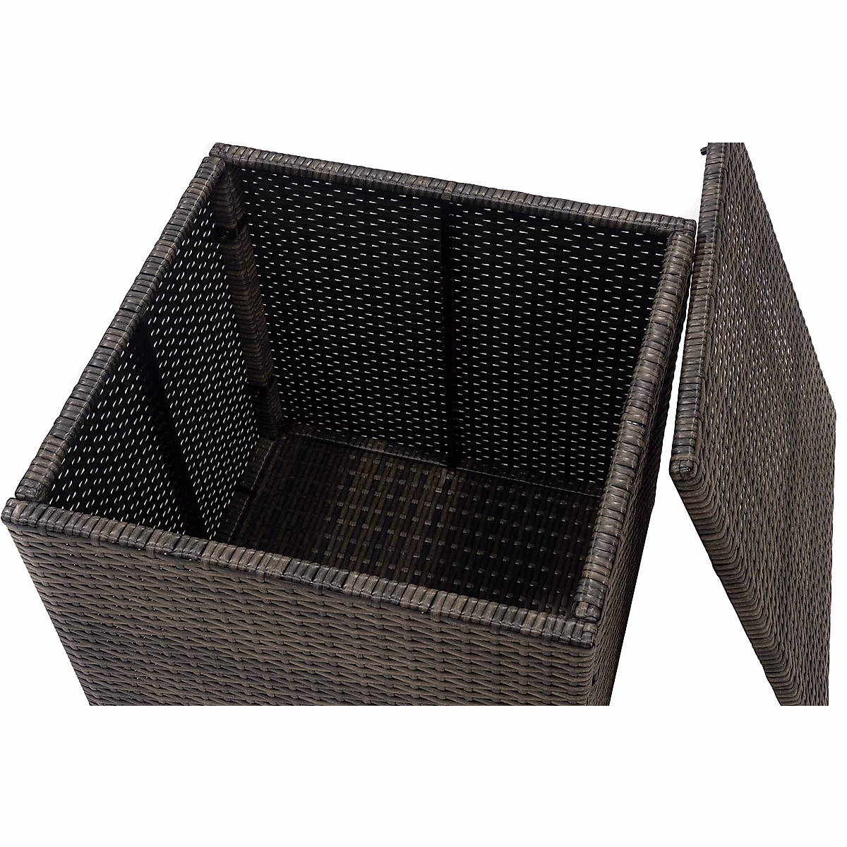 D&F Design Jackson Indoor & Outdoor PE Wicker Cube Side Table with Storage, Patio Resin Rattan End Table Square Container for Furniture Covers, Toys and Gardening Tools Grey
