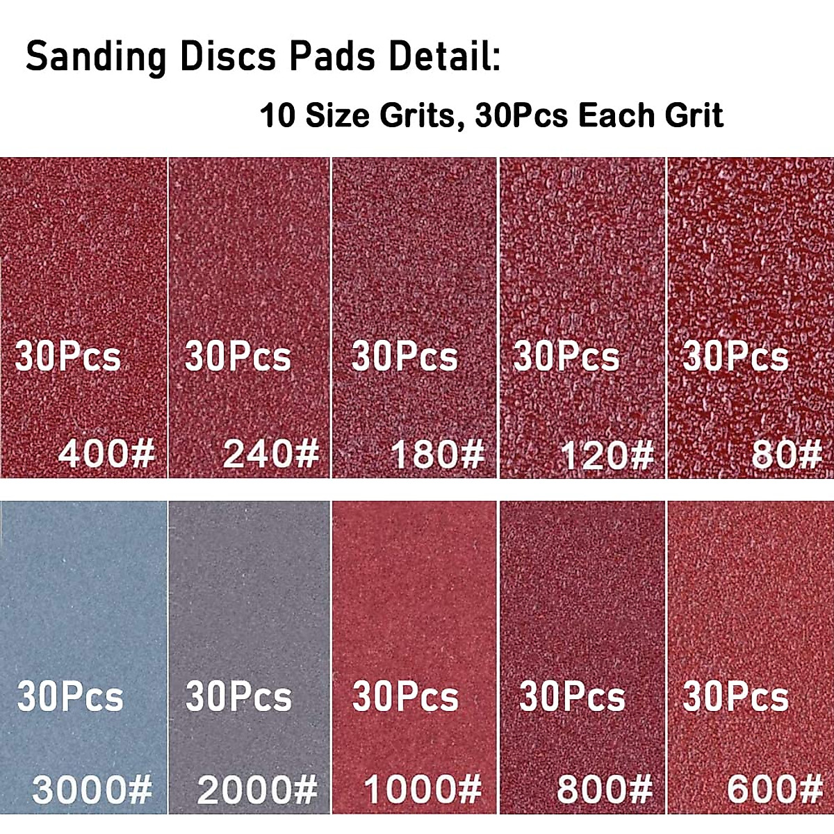 300 Pcs 2 Inch Sanding Discs Pads, Hook and Loop Pads Kit for Drill Grinder Rotary Tools with 1/4" Shank Backing Pad and 2pcs Foam Buffering Pad 80 120 180 240 400 600 800 1000 2000 3000 Grits