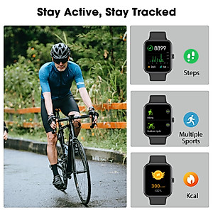 Pautios Smart Watch, Swimming Waterproof Fitness Tracker with Heart Rate, SpO2 and Sleep Monitor, 44mm Fitness Watch for Women Men, Step Calories Tracker, Smartwatch Compatible with iOS Android Phones