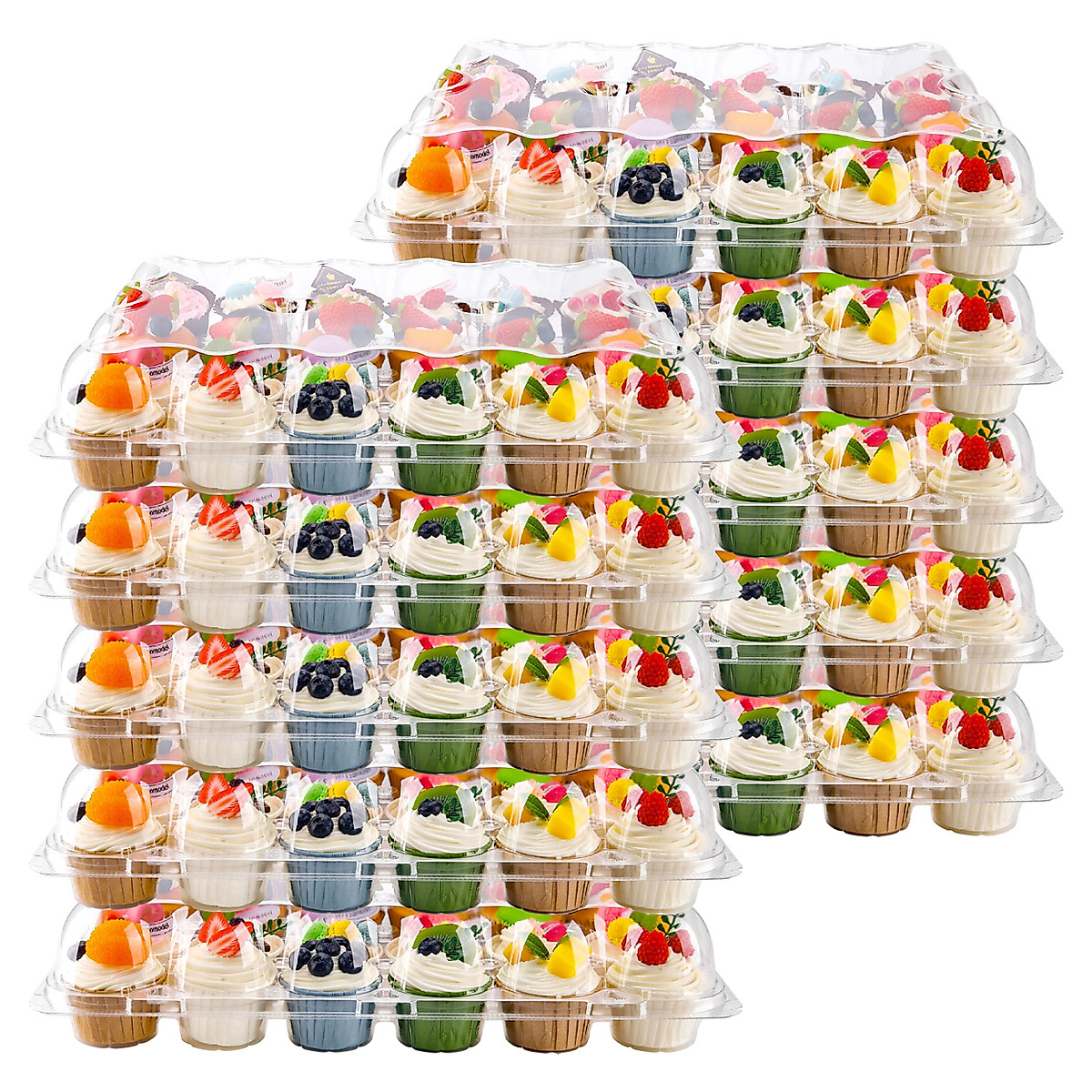 NPLUX 24 Count Cupcake Containers 10 Pack Cupcake Holders with Detachable Tall Dome Lids Clear Plastic Stackable Cupcake Boxes for 240 Cupcakes, BPA Free, Standard Size