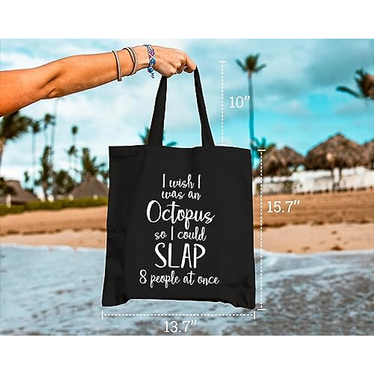 GXVUIS Womens Canvas Tote Bag I Wish I Was An Octopus So I Could Slap 8 People At Once Reusable Grocery Shopping Bags Black