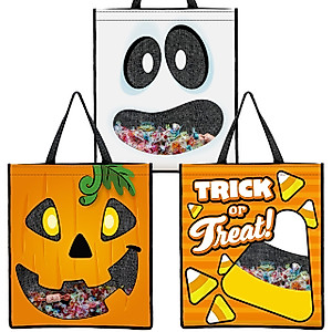 JOYIN 3 PCS Halloween Large Tote See-through Bags 22.5” x 13.75” Grocery Tote Trick or Treat Grocery Goody Bags for Trick or Treating, Grocery Shopping and More
