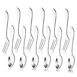 12pcs Stainless Steel Tea Dinner Server Spoon and Cake Fruit Forks Kitchen Accessory Wedding Party for Dessert, Salad, Appetizer, Cocktail(6 Forks + 6 Spoons)