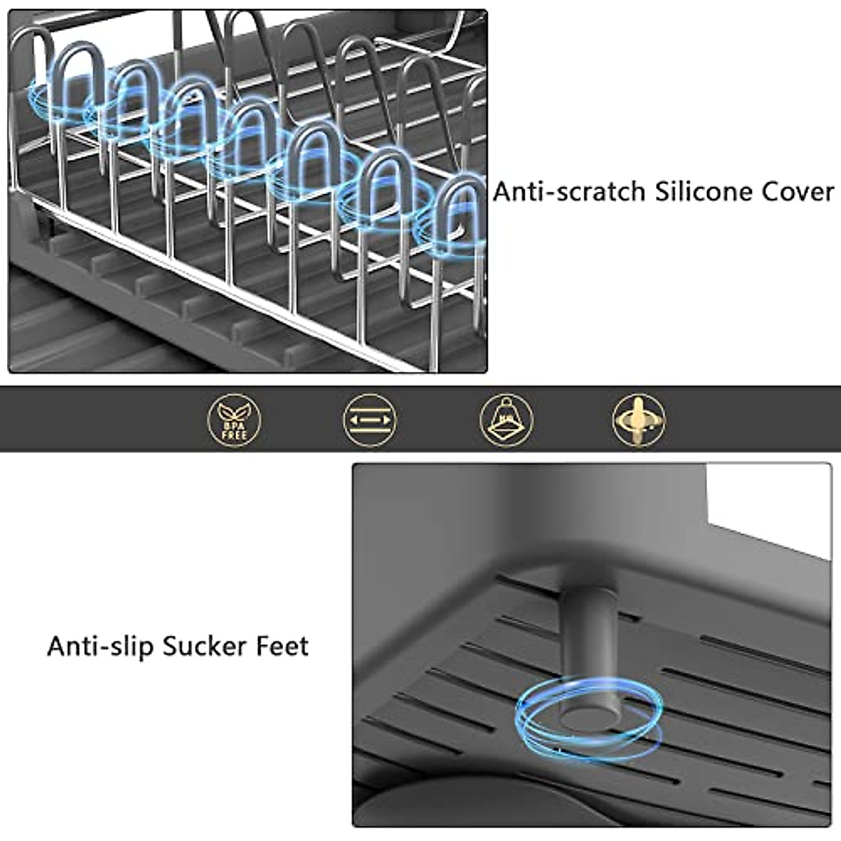 Genteen Dish Drying Rack, Large Dish Drying Rack with Drainboard, Stainless Steel Drying Rack for Kitchen Counter with Swivel Spout Utensil Holder