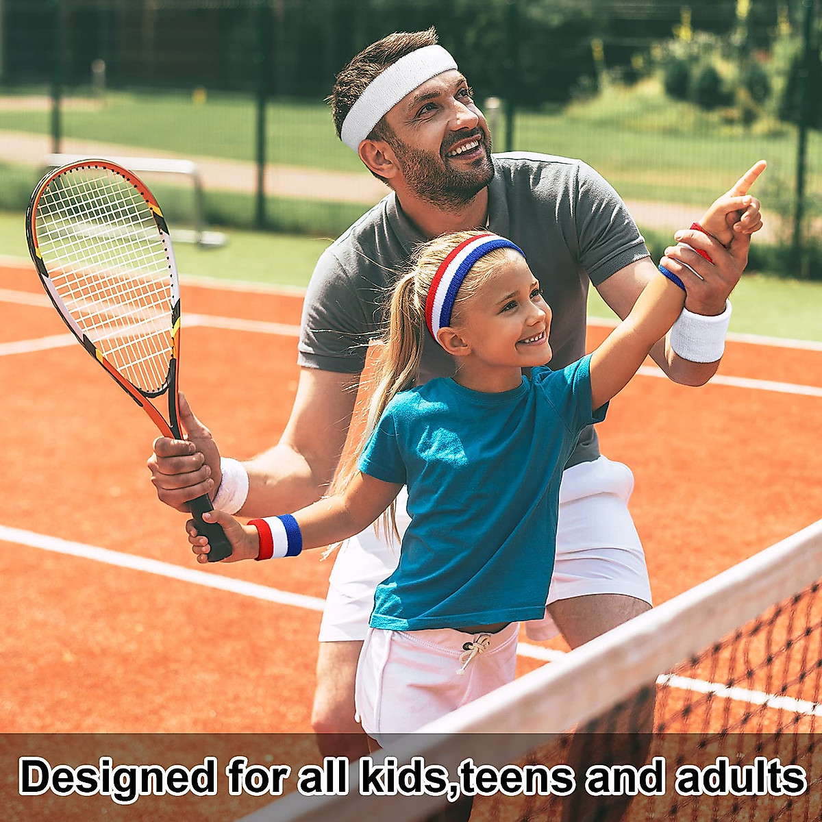 Favofit Sweat Band Headband Wristbands for Men - Head Wrist Sweatband Set for Women Kids Boys Girls - Ideal for Sports Athletics Event Workout Exercise Basketball Running Tennis Football