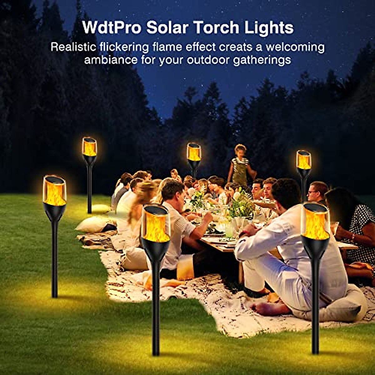WdtPro Solar Outdoor Taller Torch Lights with Flickering Flame, Waterproof Garden Pathway Lights, Flame Torches for Outside Patio Path Yard Decorations