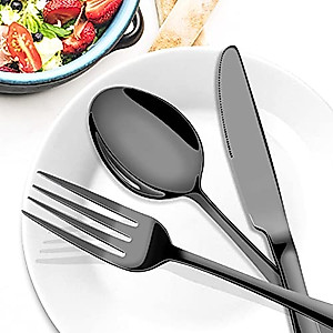 Black Silverware Set, 20 Pieces Stainless Steel Flatware Set of 4, Mirror Polished Cutlery Set for Home Kitchen, Premium Tableware Utensil Set, 4 Set of Knife Spoon Fork, Dishwasher Safe