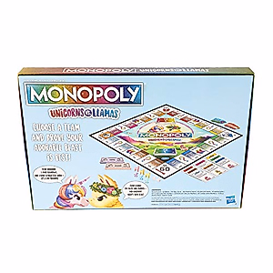 Monopoly Unicorns vs. Llamas Board Game for Ages 8 and Up; Play on Team Unicorn or Team Llama (Amazon Exclusive)