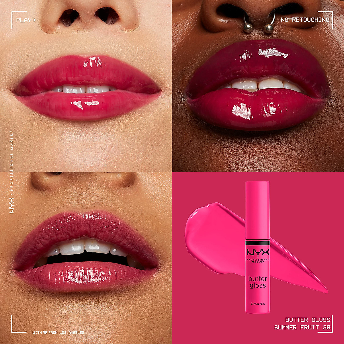 NYX PROFESSIONAL MAKEUP Butter Gloss, Non-Sticky Lip Gloss - Summer Fruit (Hot Pink)