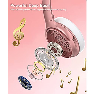 INFURTURE Rose Gold Active Noise Cancelling Headphones with Microphone Wireless Over Ear Bluetooth Headphones, Deep Bass, Memory Foam Ear Cups, Quick Charge 40H Playtime, for TV, Travel, Home Office