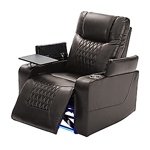 Merax Electric Recliner Chair with USB Charge Port, 360 Swivel Tray Table, Hand in-Arm Storage, and Cup Holders, Ambient Lighting - Ambient Lighting Gaming Recliner Chair Home Theater Seating (Brown)