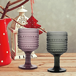 Wongblee Vintage Stemmed Wine Glasses 10 OZ, Hobnail Glass Goblets, Colored Drinking Glasses for Dining Table, Party, Bar