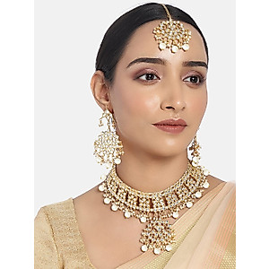 Aheli Indian Traditional Maang Tikka with Kundan Necklace Earrings Set Ethnic Wedding Party Designer Jewelry for Women