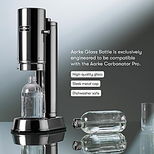 aarke Glass Bottle for Carbonator Pro Sparkling Water Machine, Stainless Steel Cap, Refillable, Dishwasher Safe, Bottle Volume 800 ml