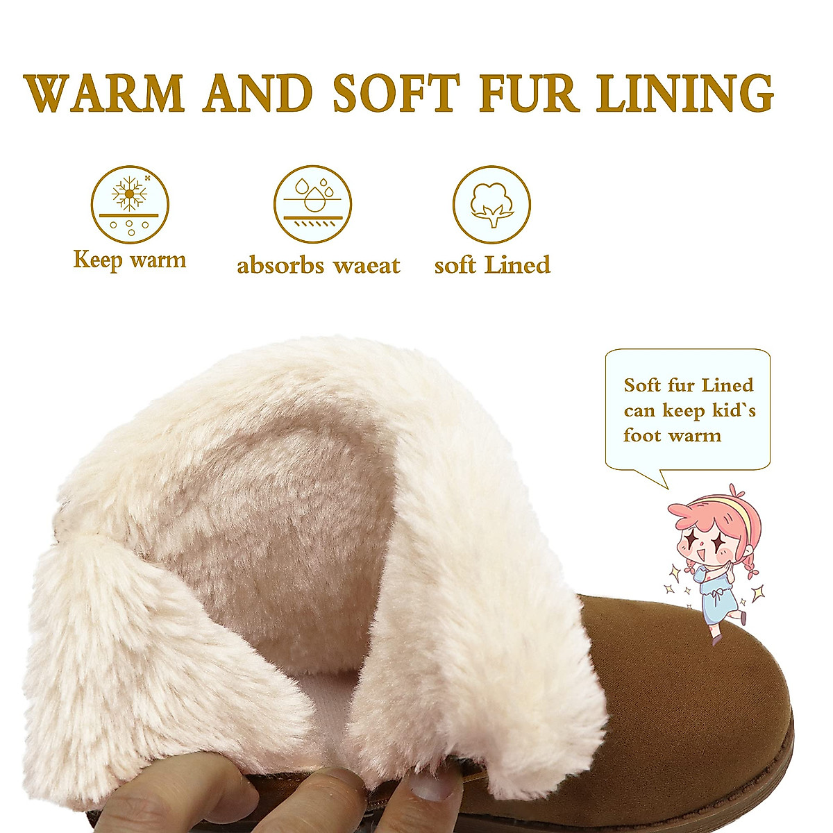 festooning Girls Faux Fur Shearling Style Boots Girls Warm Winter Non-Slip Zip Snow Boots for Indoor Outdoor Size 2