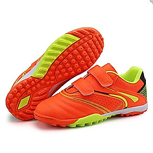 firelli Kids Athletic Turf Soccer Cleats Boys Girls Comfortable Soccer Shoes (3,Orange)