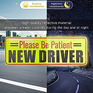 Ziciner 2 PCS Student Driver Magnet for Car, Reflective New Driver Vehicle Safety Signs, Please Be Patient Student Driver Magnet Decals, Beginner Safety Warning Bumper Magnet Signs (Style 7)