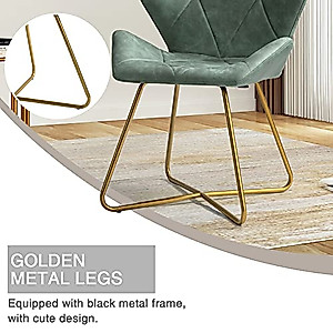 NIOIIKIT Upholstered Dining Chairs, Tufted Dining Chairs with Golden Metal X-Shaped Base, Small Accent Chairs, Living Room Chair for Small Spaces, Corners, Living Room, Dining Room (Sage)