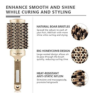 Round Brush for Blow Drying, Hair Brush With Boar Bristle, Nano Thermal Ceramic Barrel Ionic Tech Hair Brush, for Styling,Curling and Straightening