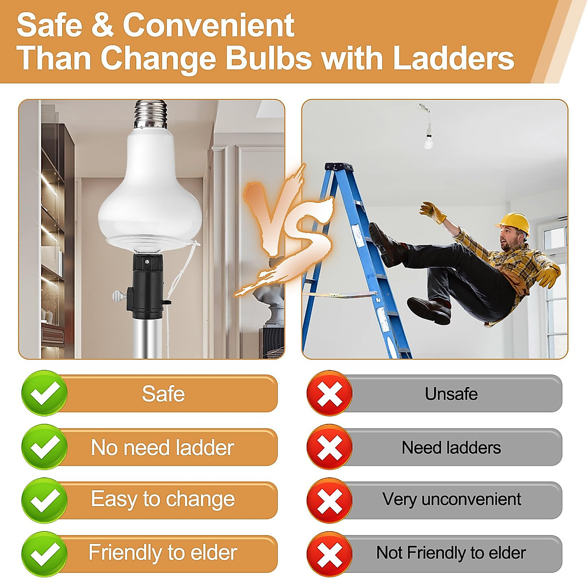 TKVAZK Light Bulb Changer, Light Bulb Changer for High Ceilings and Recessed Lights, 88in High Ceiling Light Bulb Changer with Extension Pole Suction Cup Flat Lightbulb Remover for Household